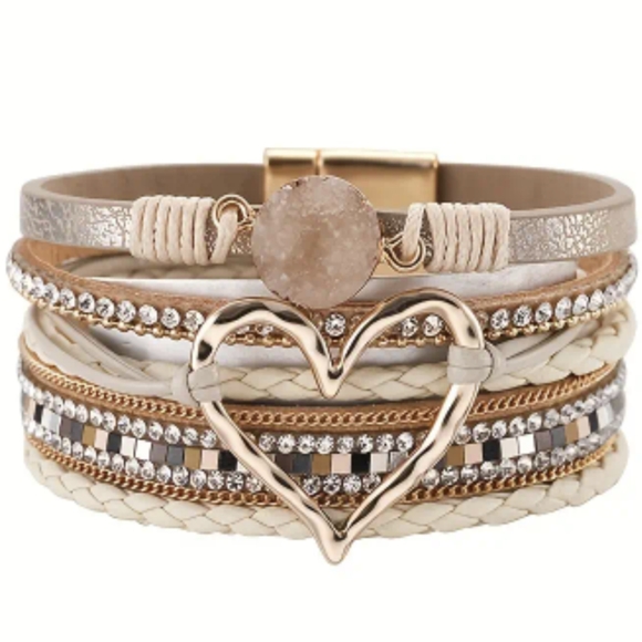 Jewelry | Boho Multilayer Crystal Bracelet Beige | Poshmark